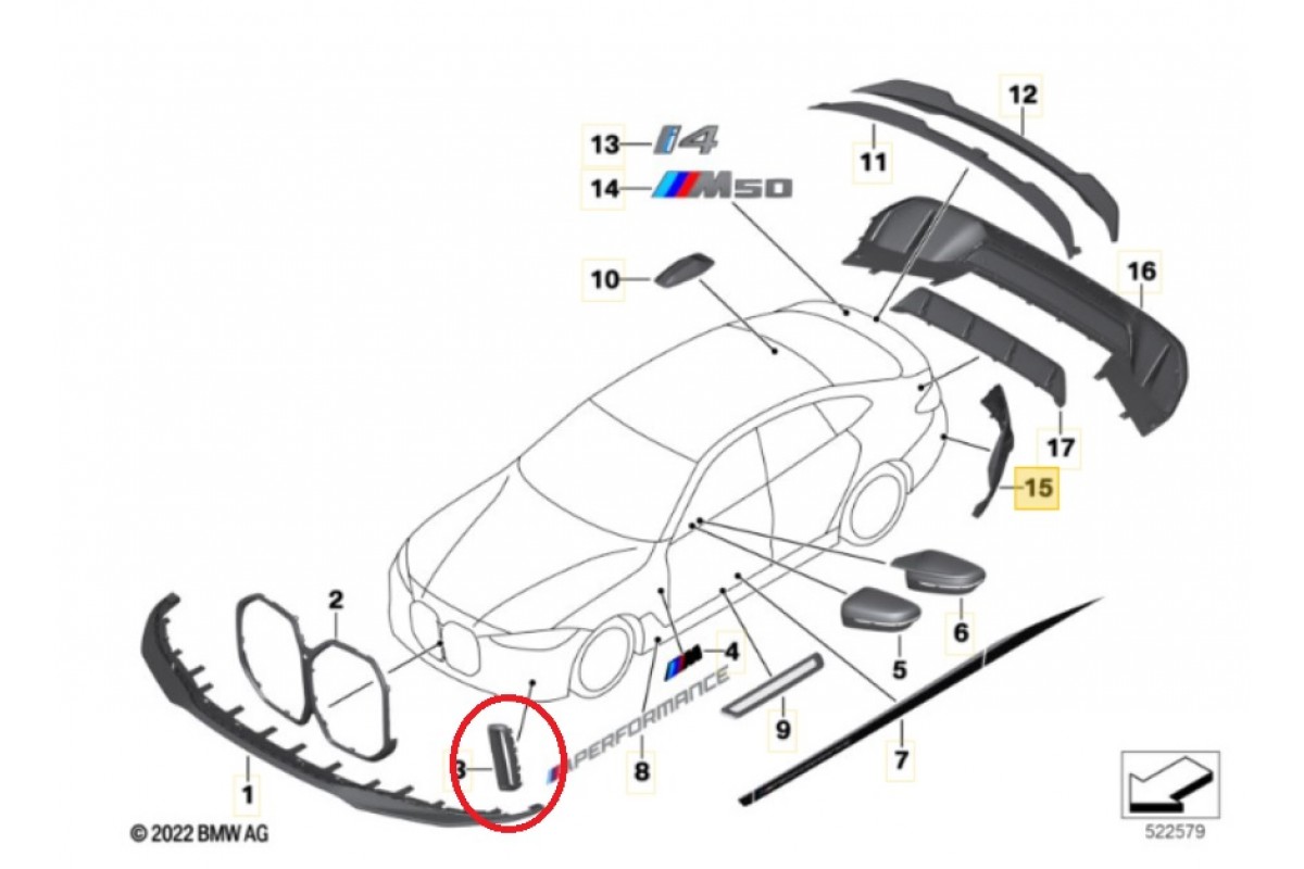 BMW G26 i4 Gloss Black Trim for Front grille side, left & Right